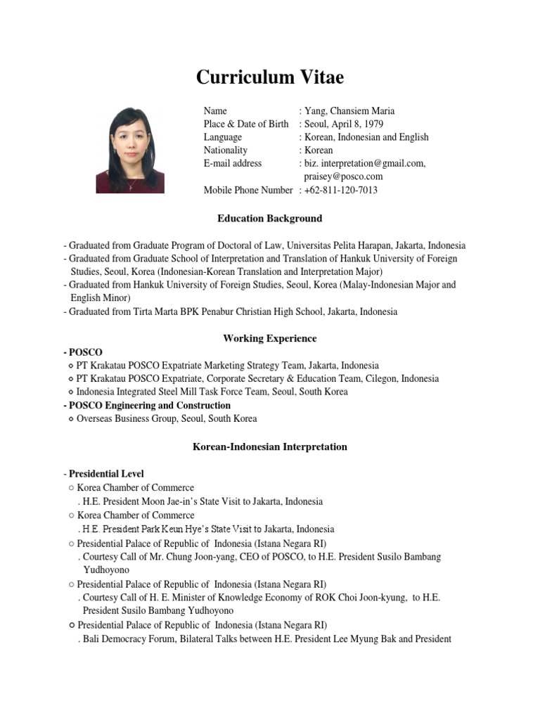 Curriculum Vitae: Education Background | PDF | Indonesia | South Korea