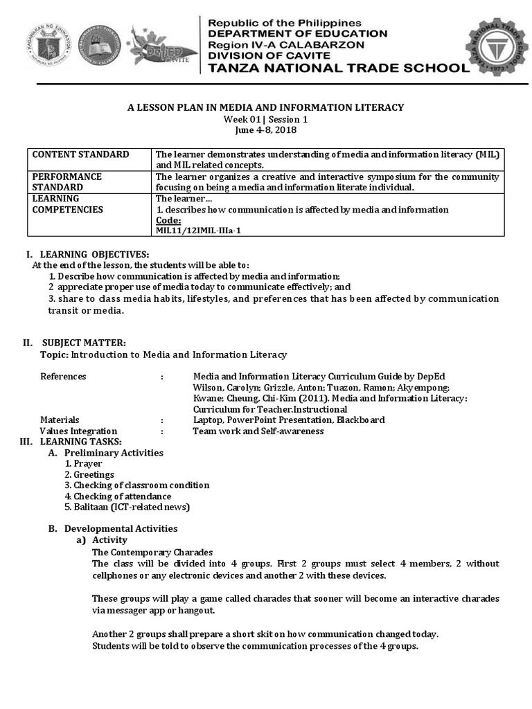 A Lesson Plan in Media and Information Literacy | PDF | Information ...