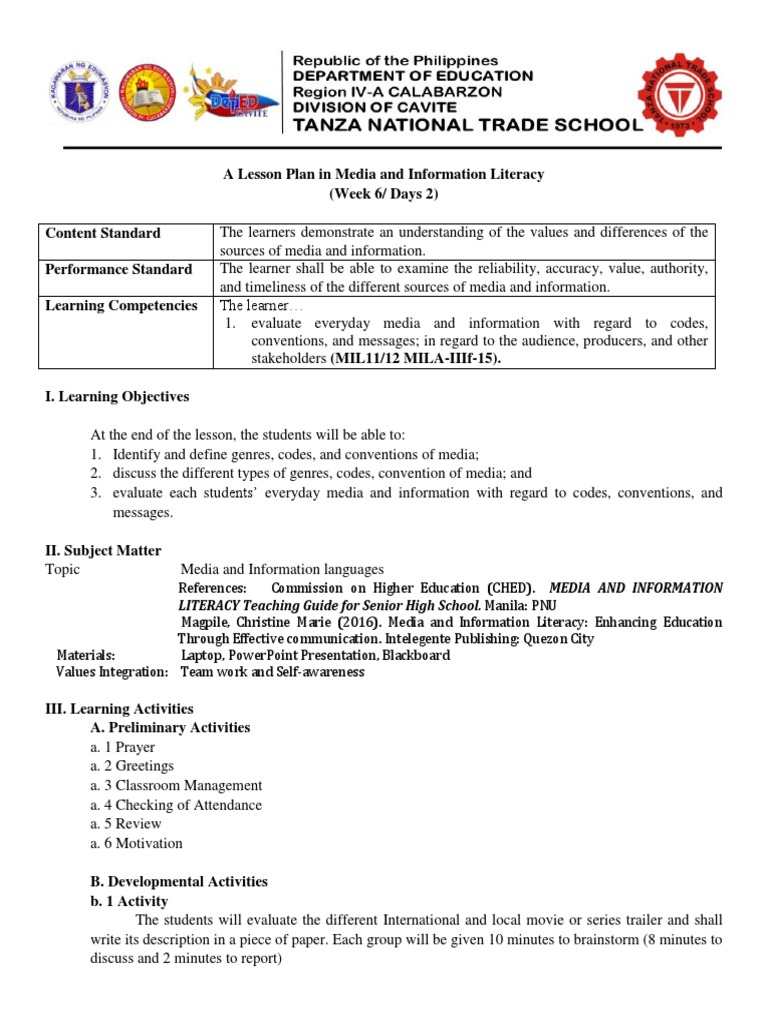 MIL DLP w6 | PDF | Information Literacy | Lesson Plan