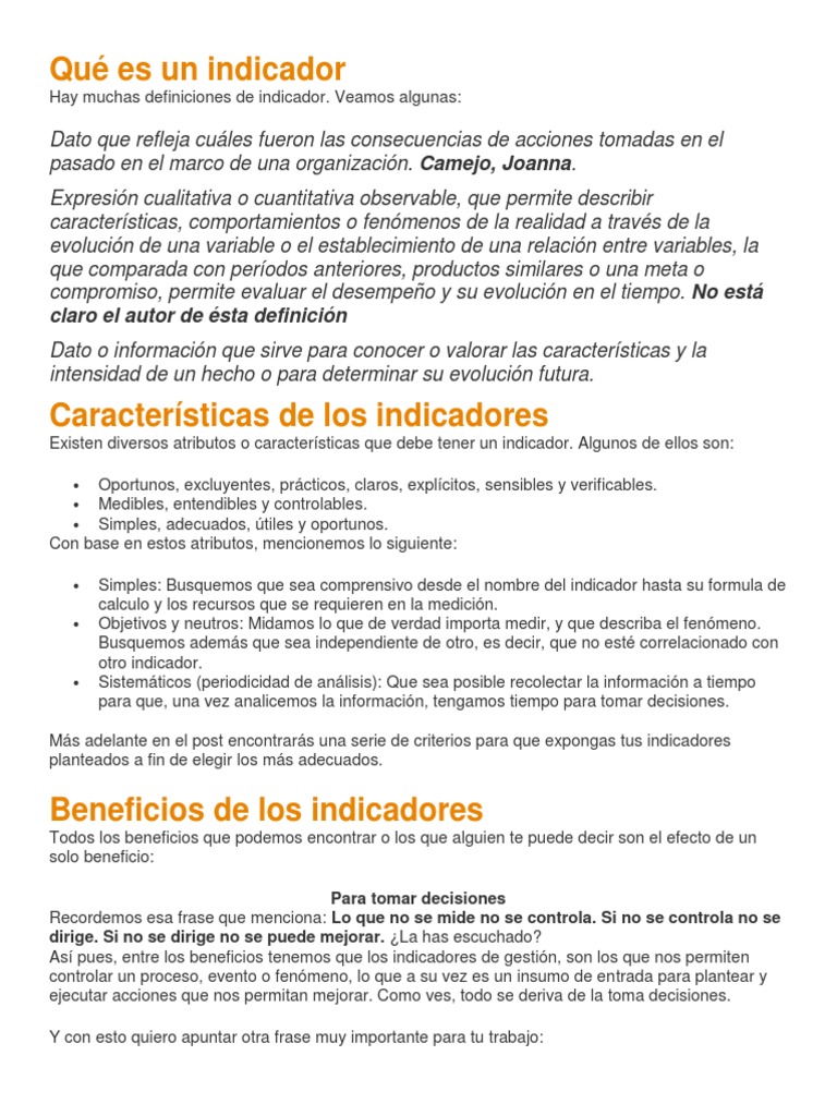 Qué Es Un Indicador | PDF | Medición | Información