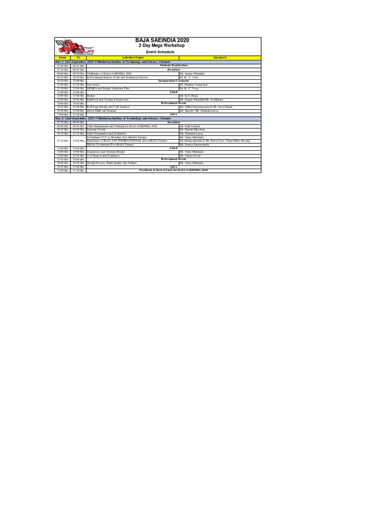 2 Day Mega Workshop - Schedule | PDF | Automotive Industry | Mechanical ...