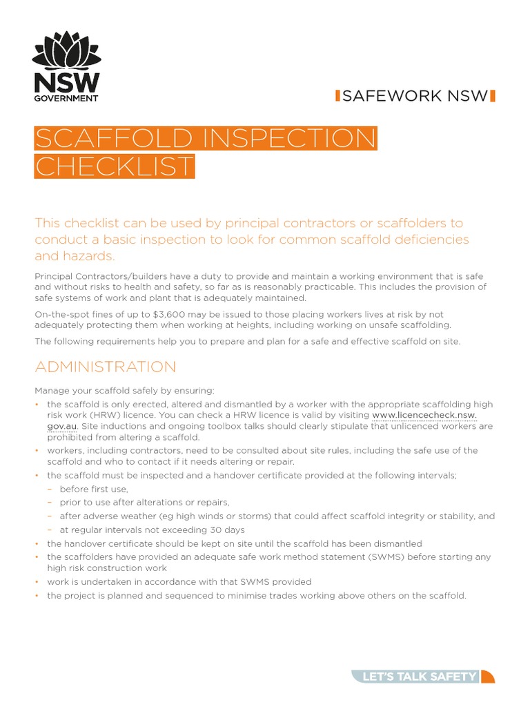 Scaffold Inspection Checklist | PDF | Scaffolding | Business