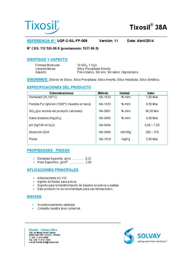 Ficha Tecnica de Tisoxil Solvay | PDF | Ciencias fisicas | Química