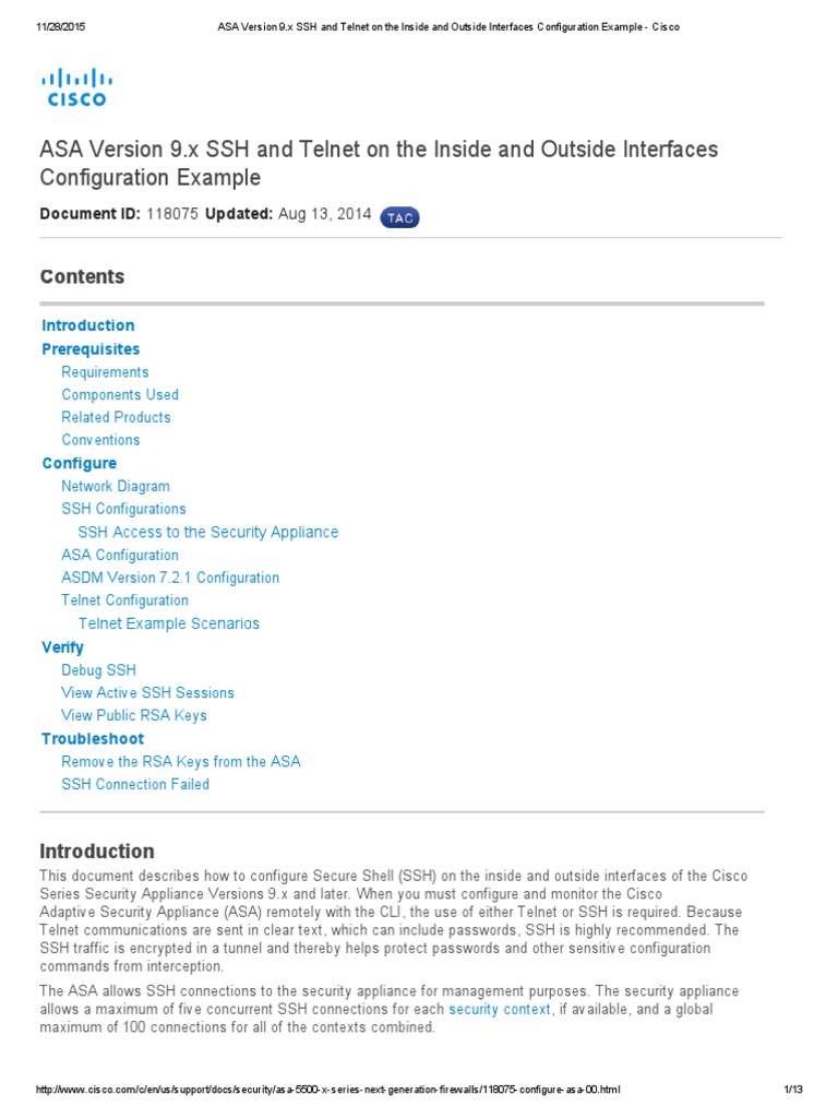 ASA Version 9 Telnet and SSH Configuration | PDF | Secure Shell | Radius