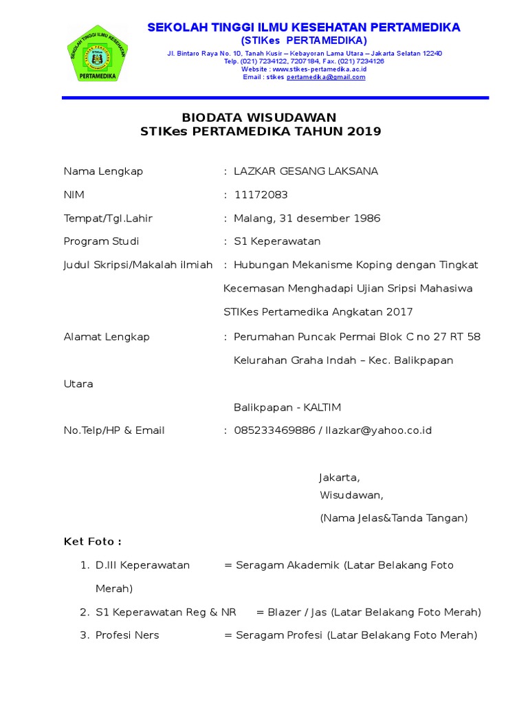 Contoh Biodata Wisudawan | PDF