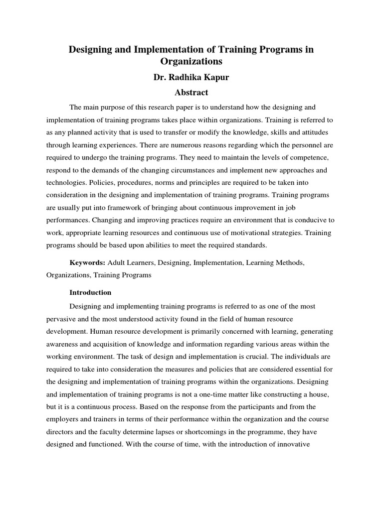 Designing and Implementation of Training Programs in Organizations ...