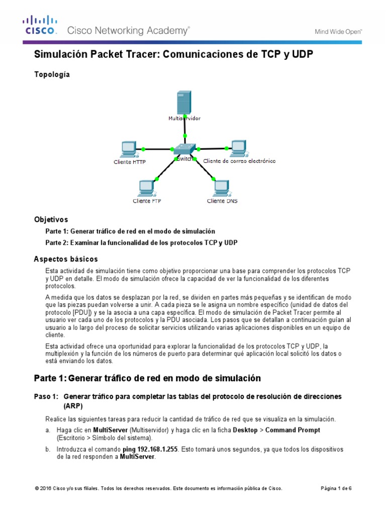 Packet Tracer Simulation Exploration Of Tcp And Udp Communication Pdf Protocolo De Control