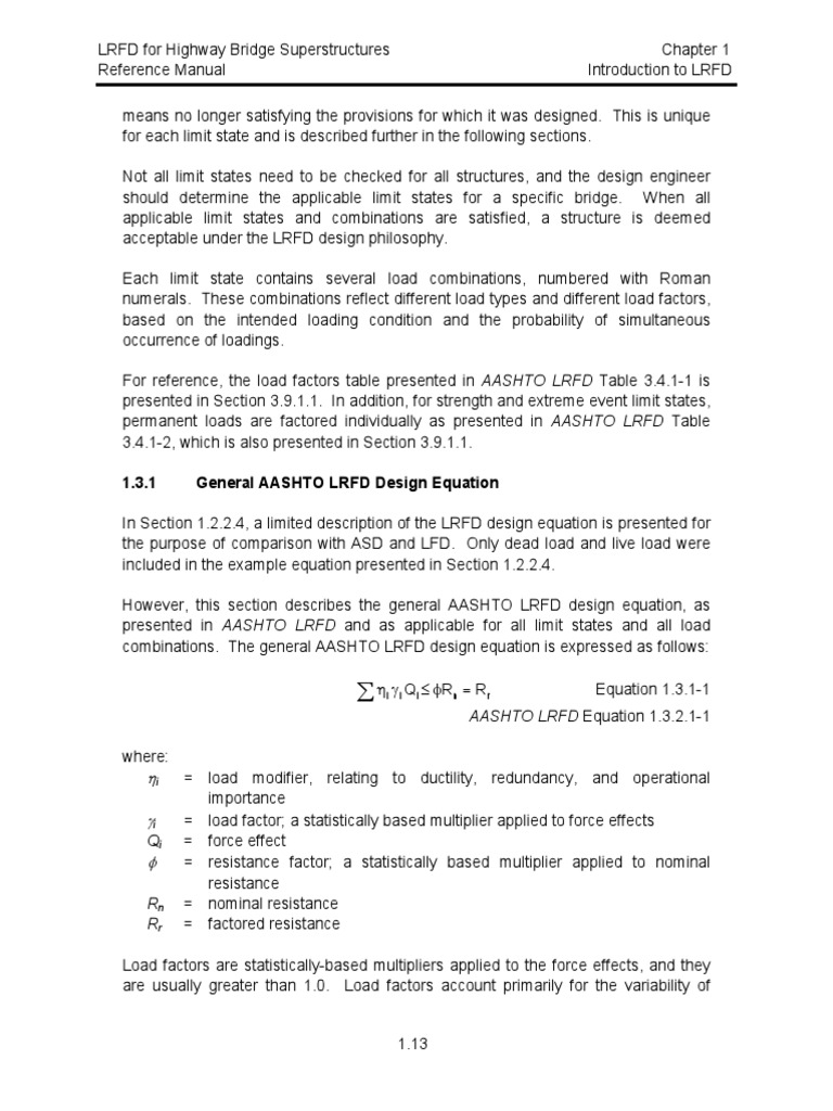 1.3.1 General AASHTO LRFD Design Equation | PDF | Equations | Teaching ...