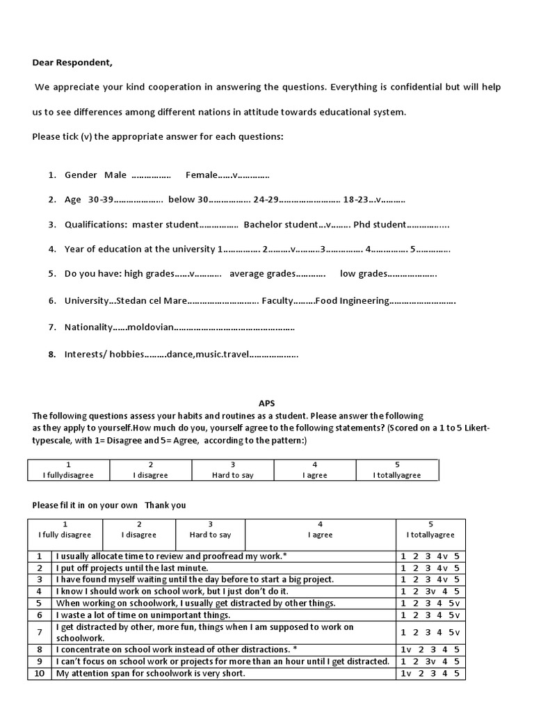 Dear Respondent,: 1 I Fullydisagree 2 I Disagree 3 Hard To Say 4 I Agree 5 I Totallyagree ...