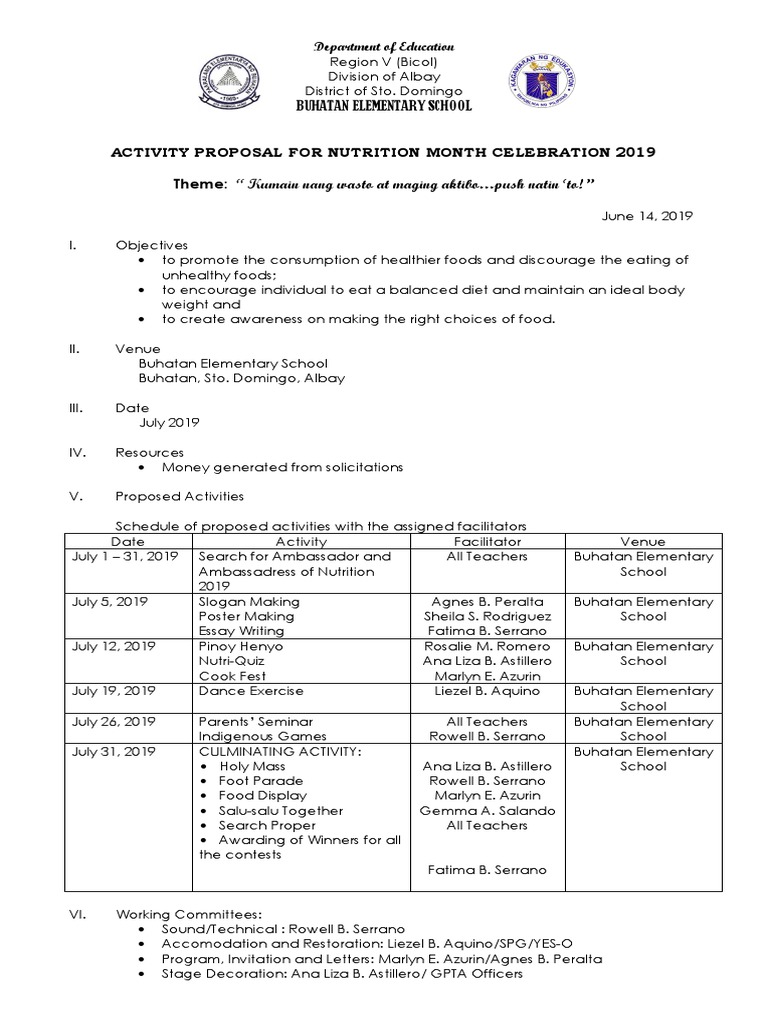 Activity Proposal For Nutrition | PDF | Healthy Diet | Health Promotion
