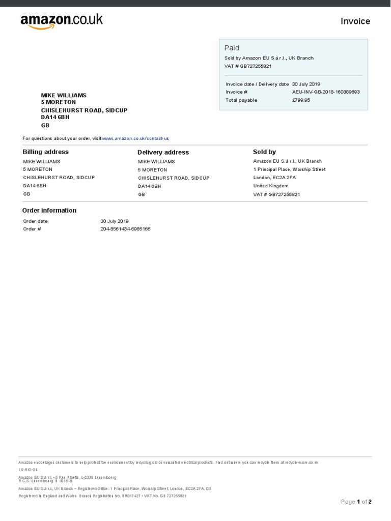 Amazon - UK - Cópia PDF | PDF | Invoice | Value Added Tax