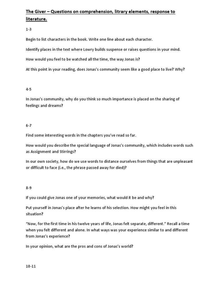 The Giver Book Club Questions | PDF | The Giver | Cognitive Science