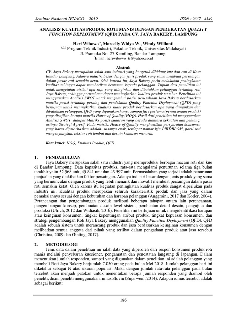 IENACO 27 - Heri Wibowo - Analisis Kualitas Produk Roti Manis Dengan Pendekatan Quality Function ...