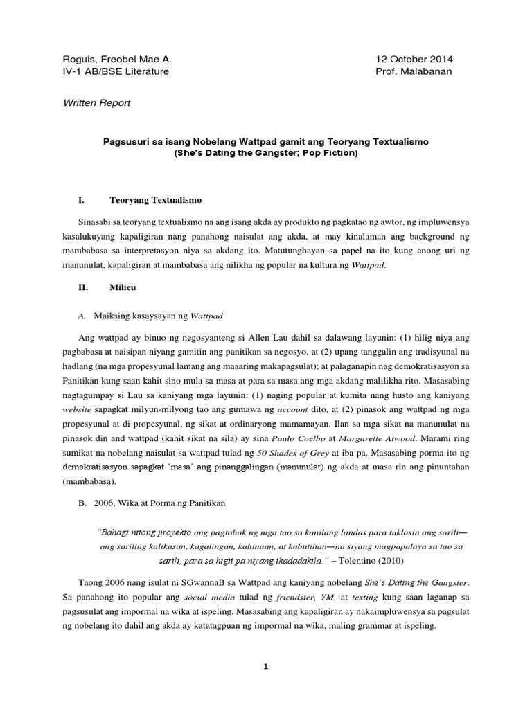 Pagsusuri Sa Filipino Wattpad | PDF