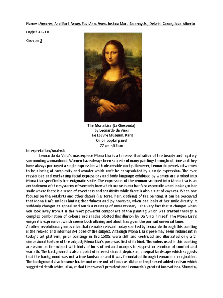 A Painting Analysis of Mona Lisa | PDF | Leonardo Da Vinci | Paintings