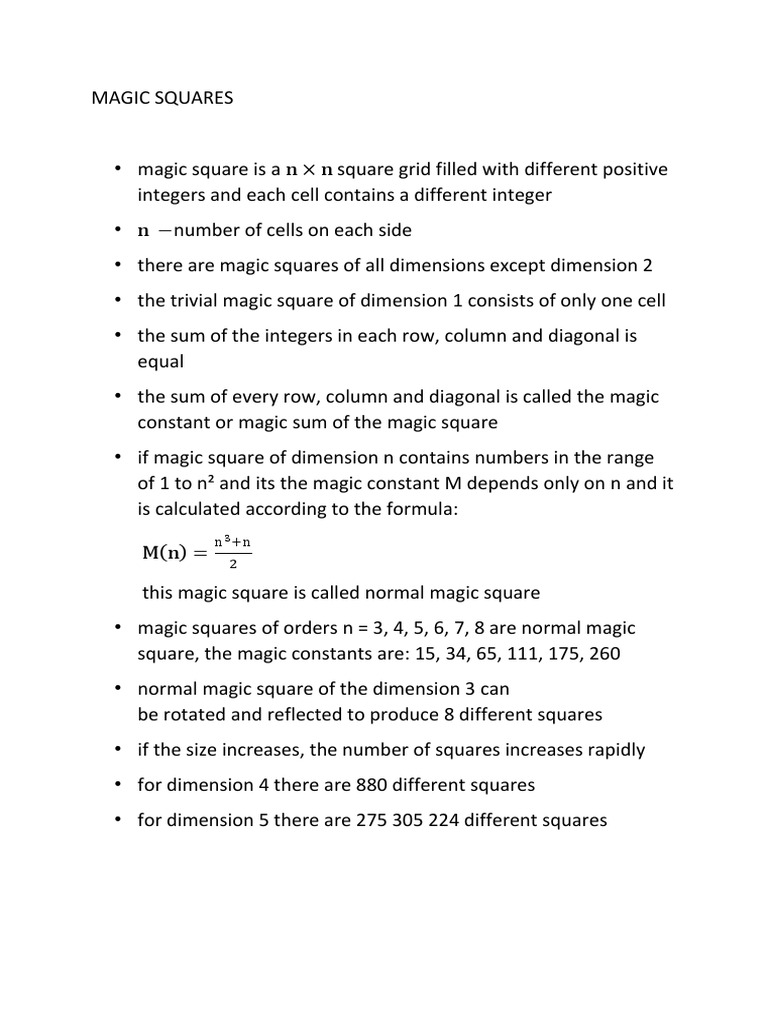 Magic Squares | PDF | Recreational Mathematics | Numbers
