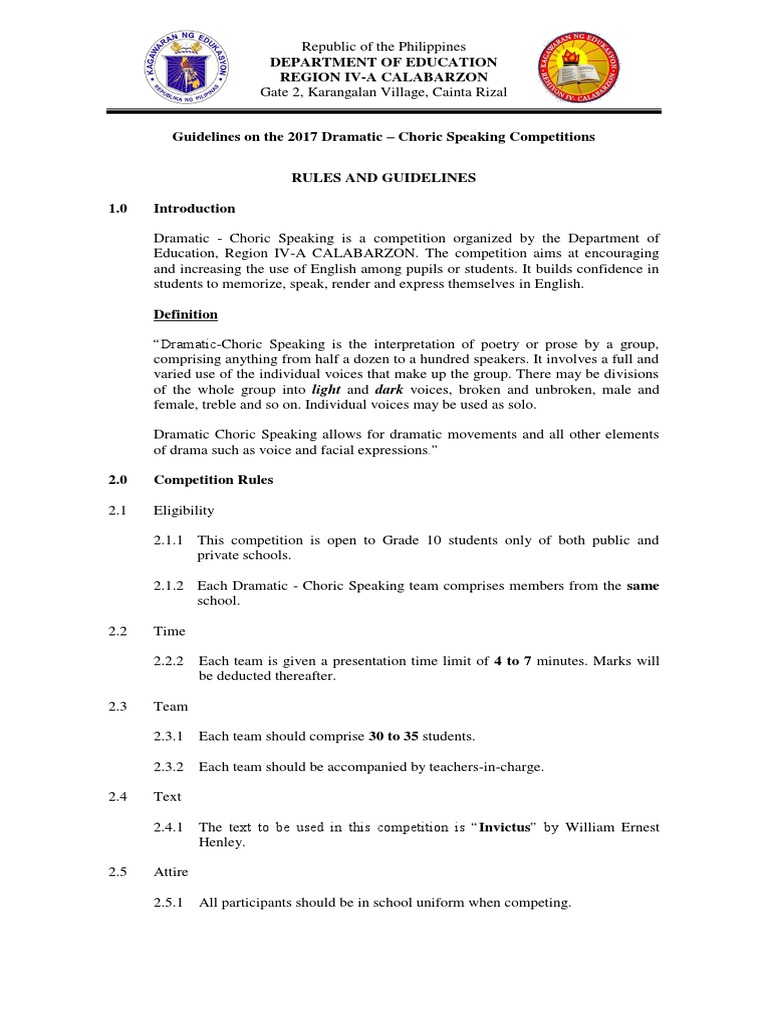 2017 Dramatic & Impromptu Speaking Guidelines | PDF | Singing | Speech