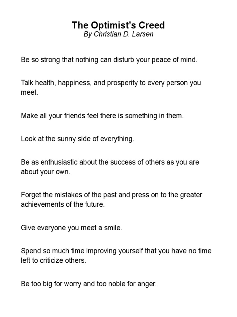The Optimist's Creed: A Guide to Positivity | PDF | Self-Improvement