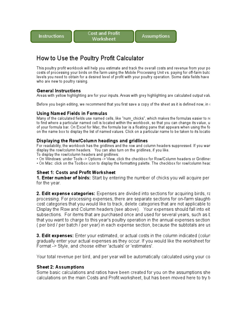 Poultry Calculator v2.1 | PDF | Spreadsheet | Poultry Farming