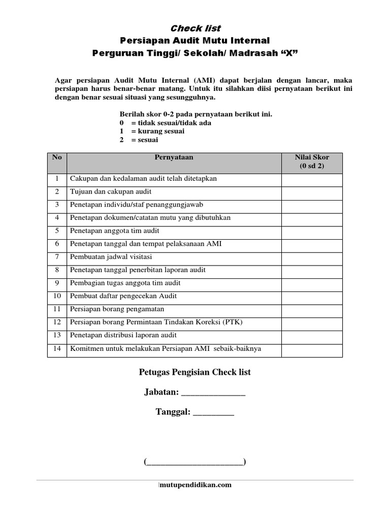 Checklist Persiapan Audit Mutu Internal AMI SPMI | PDF