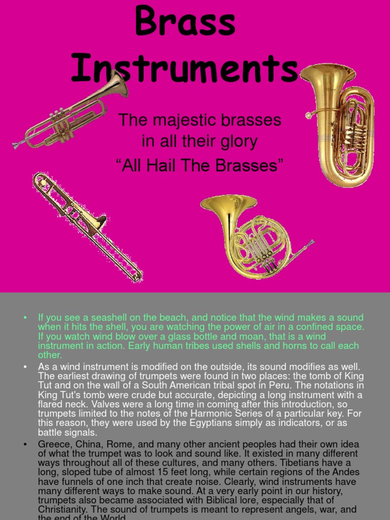 History and Characteristics of Brass Instruments | PDF | Tuba | Trombone