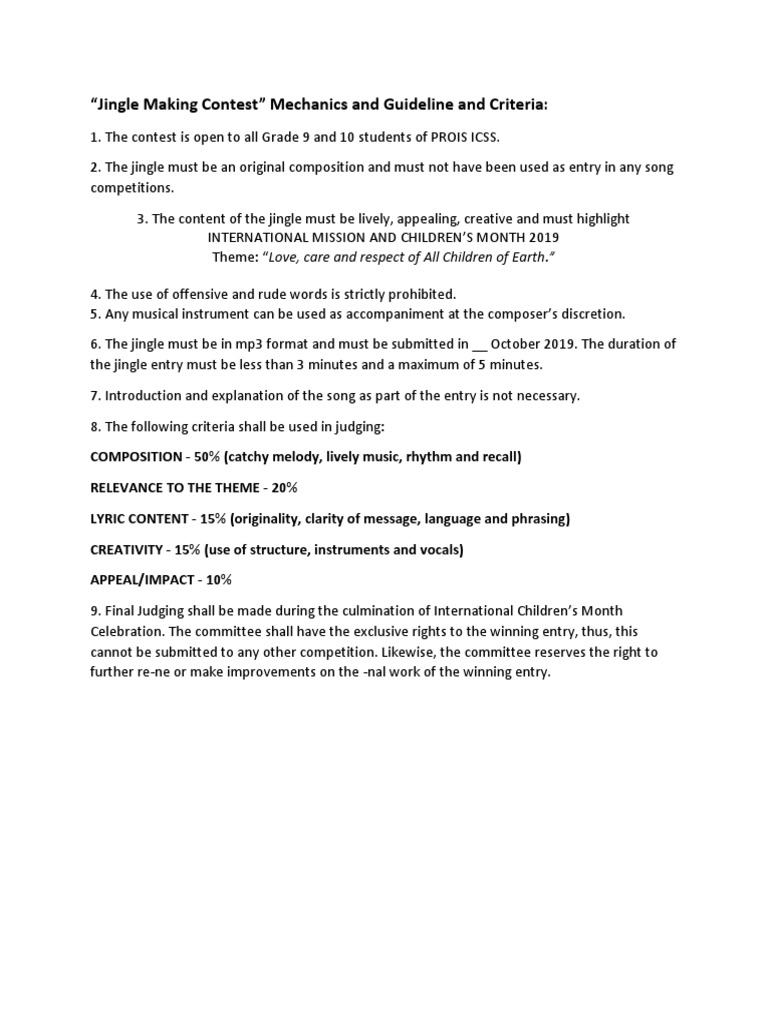 Jingle Making Contest Mechanics and Criteria | PDF