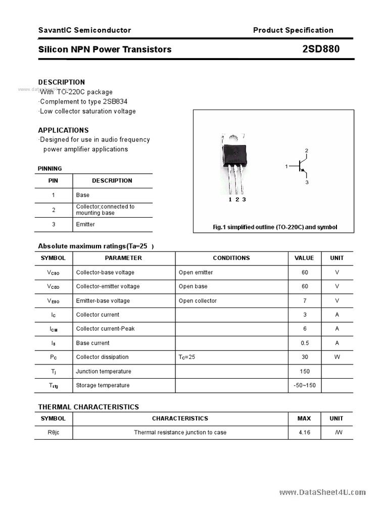 Ic D880 Datasheet | PDF | Bipolar Junction Transistor | Transistor
