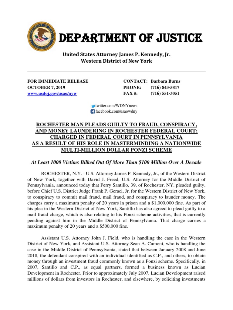 Santillo (Perry) Plea | PDF | Ponzi Scheme | Investor