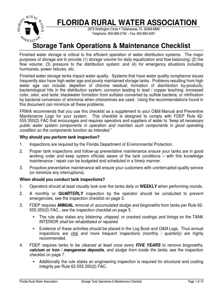 Florida Rural Water Association: Storage Tank Operations & Maintenance ...