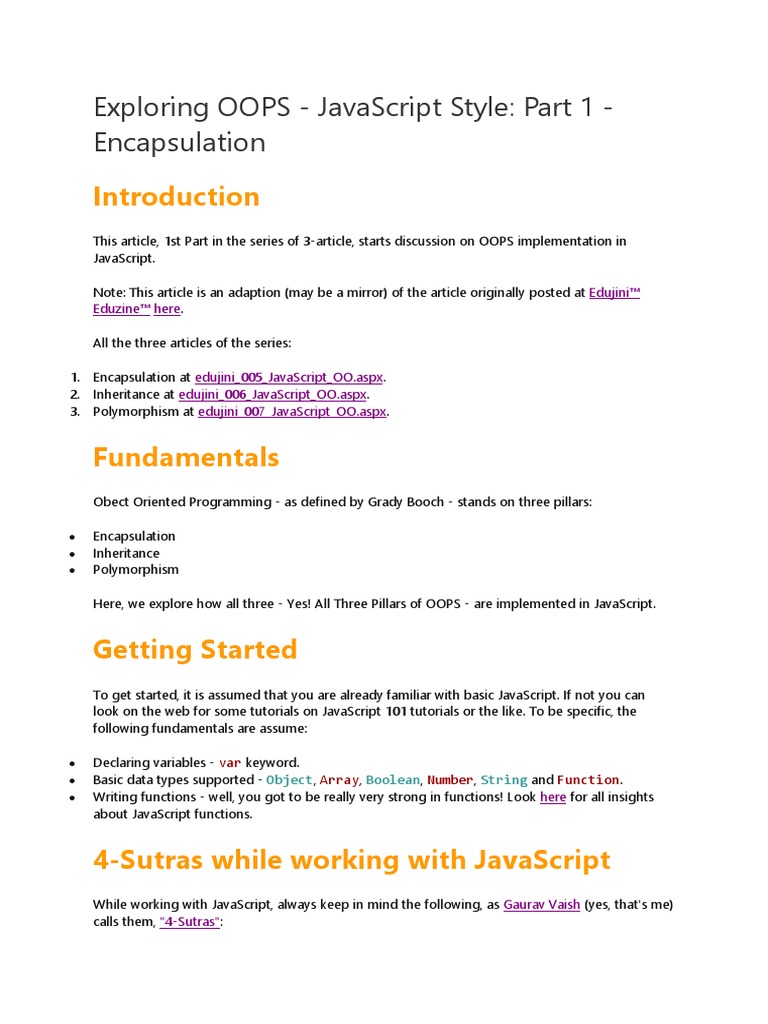 Exploring Oops - Javascript Style: Part 1 - Encapsulation: Edujini ...