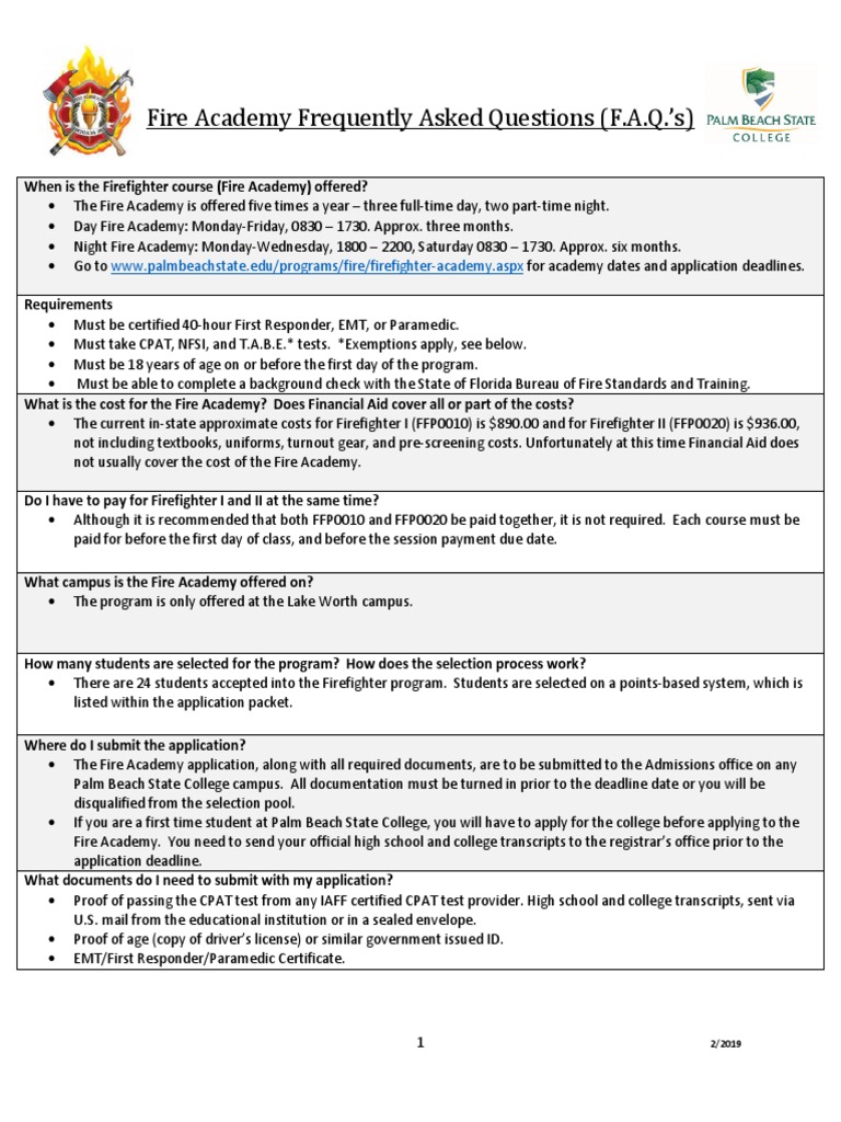 PBSC Fire Academy FAQ | PDF | Test (Assessment) | Emergency Medical ...