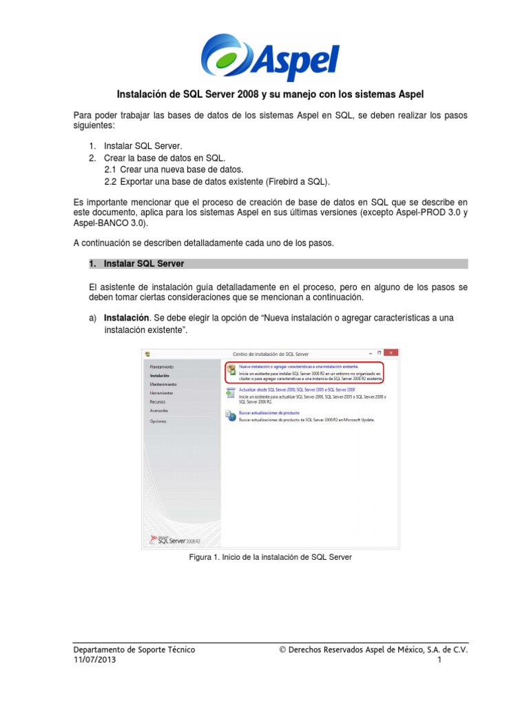 Instalacion SQL Server 2008 y Manejo Con Sistemas Aspel | PDF ...