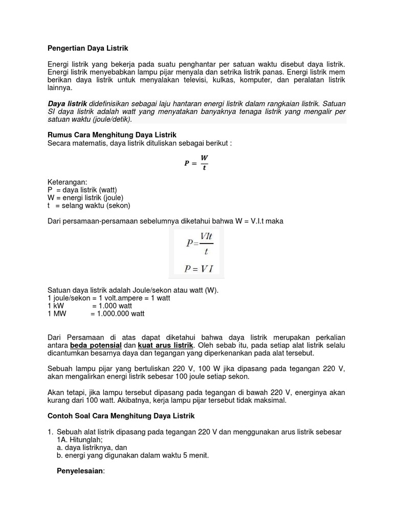 Pengertian Daya Listrik Dan Energi Listrik | PDF