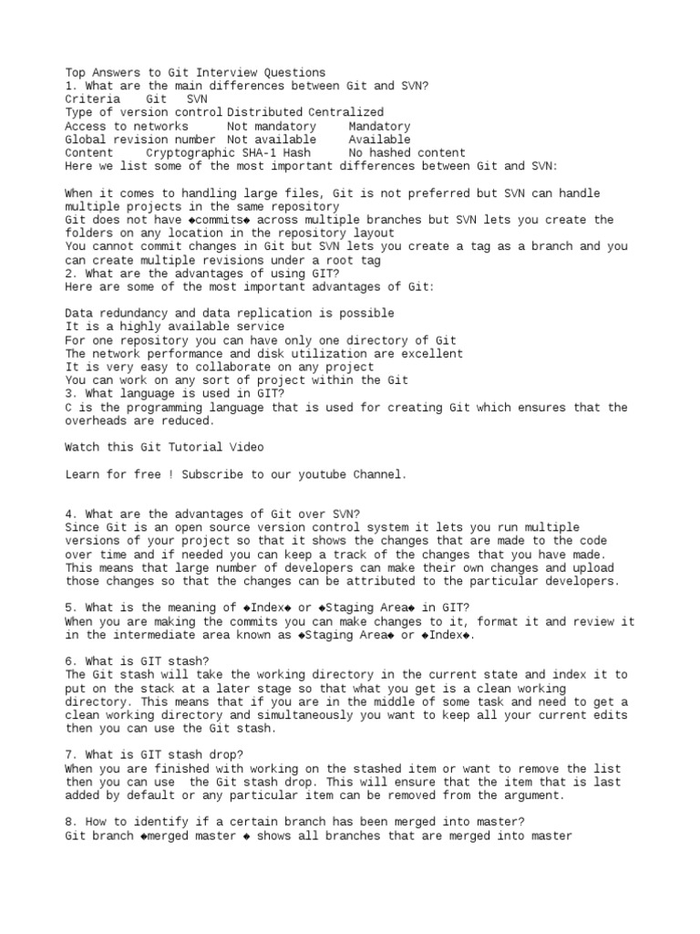 Essential Git Interview Questions and Answers: Understanding Version Control with Git | PDF ...
