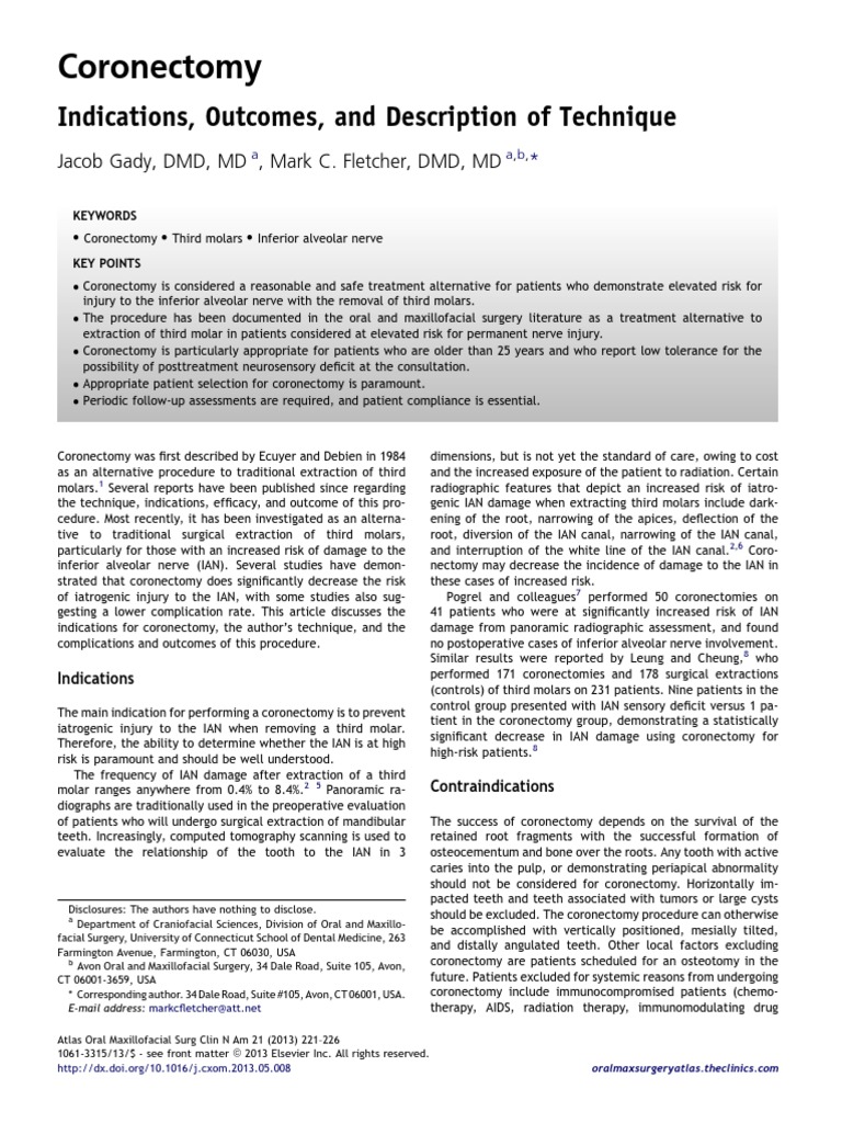 Coronectomy: Indications, Outcomes, and Description of Technique | PDF ...