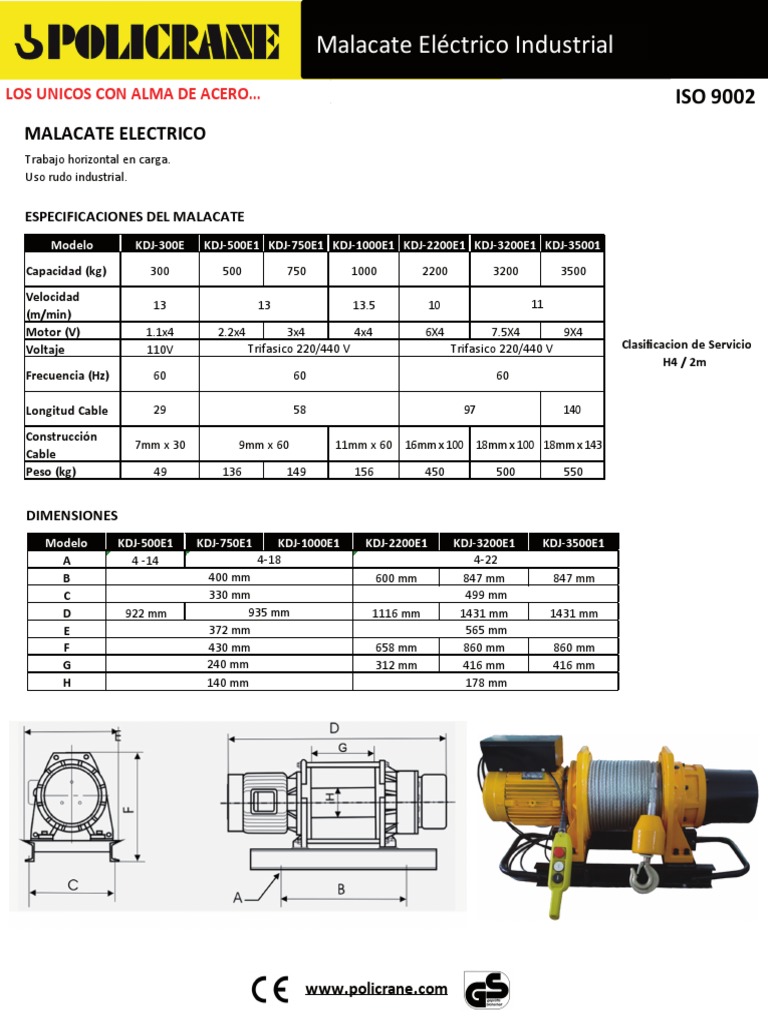Malacate Eléctrico Industrial KDJ: Especificaciones | PDF | Naturaleza