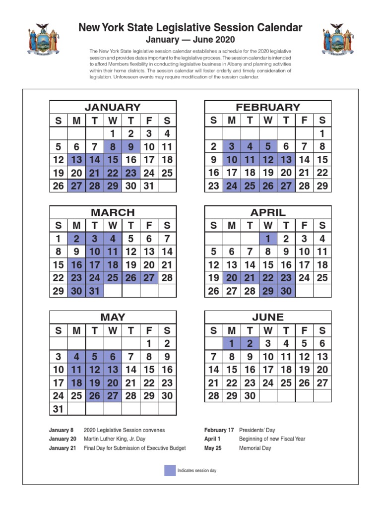 2020 Nys Legislative Session Calendar | PDF