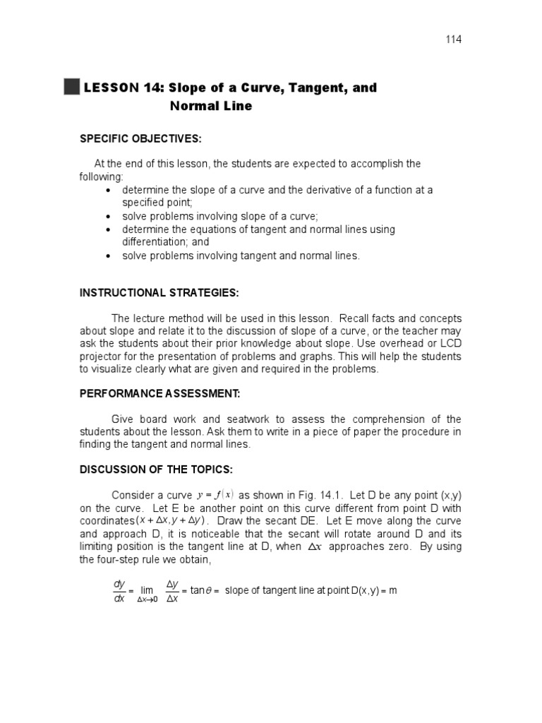 Slope, Tangent and Normal Lines | PDF | Slope | Tangent