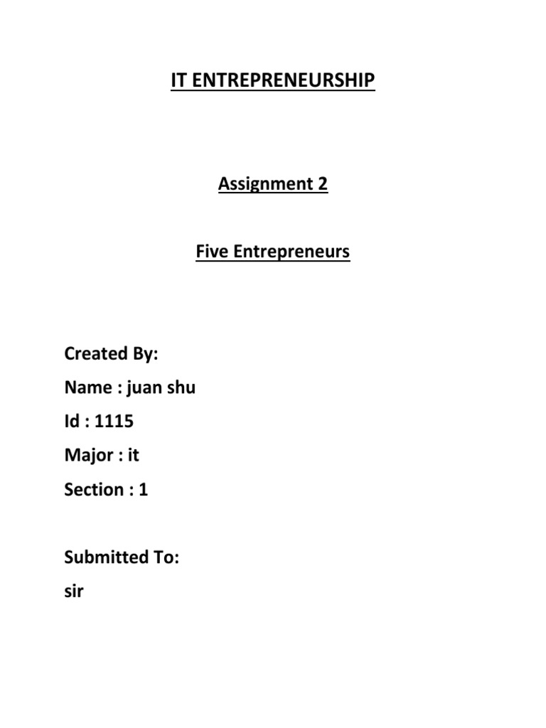 It Entrepreneurship: Assignment 2 | PDF | Elon Musk | Mark Zuckerberg