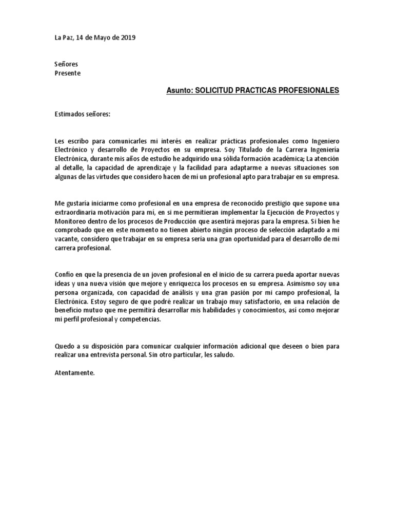 Carta de Solicitud Practicas Profecionales Modelo | PDF