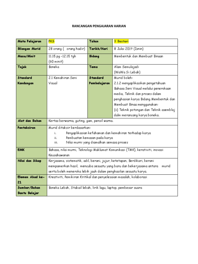 RPH PKS TAHUN 3 Boneka Jari Lebah | PDF