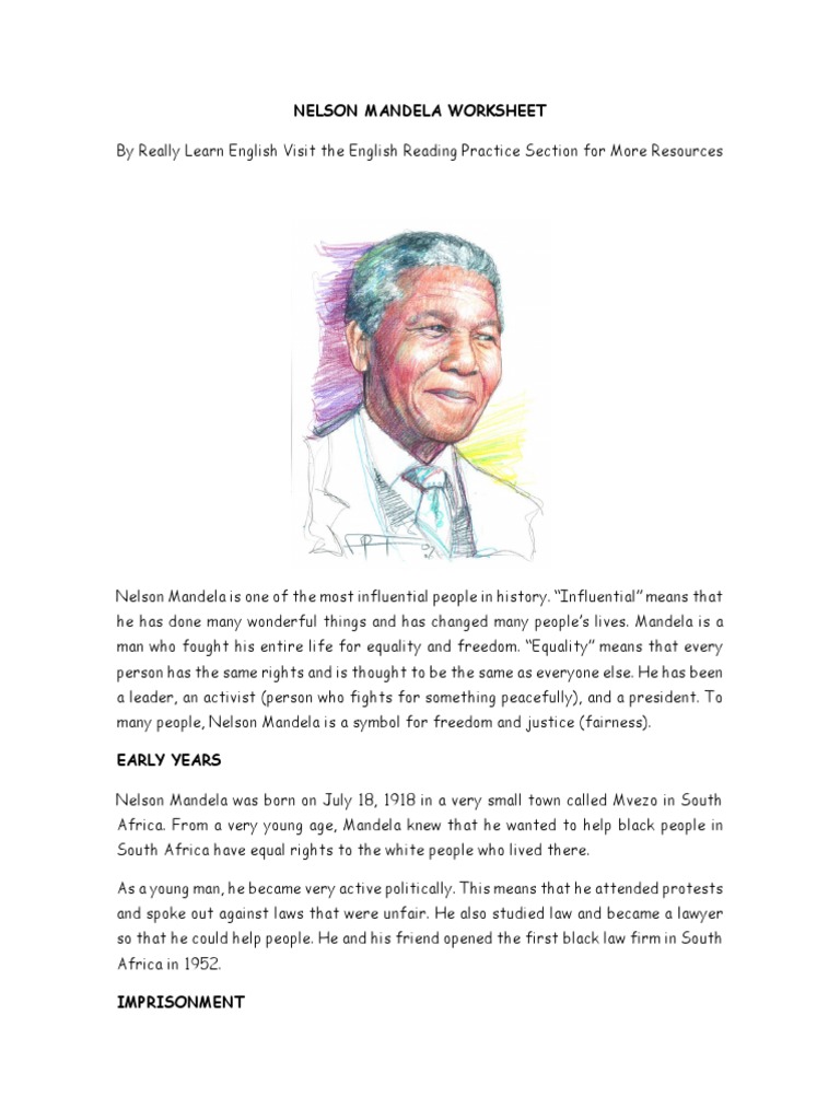 Nelson Mandela Worksheet | PDF | Nelson Mandela | Question