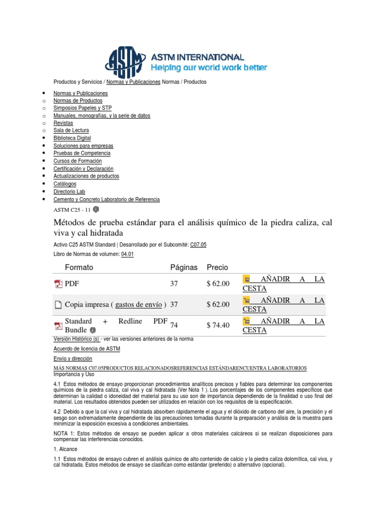 Astm C25 - 11 | PDF | Valoración | Química