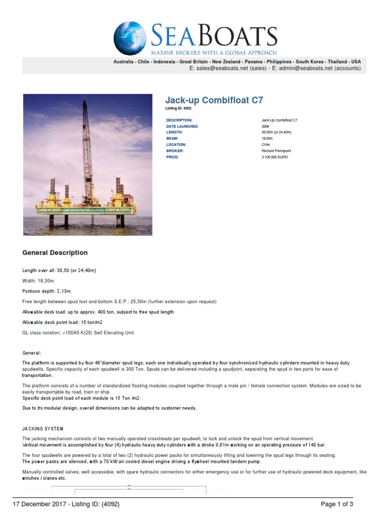 Jack-up Combifloat C7: Modular Floating Jack-Up Platform For Sale | PDF ...