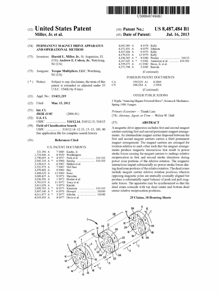 Miller, Harold - Pat8487484 - Self Starting Magnetic Motor | PDF