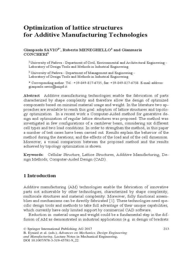Optimization of Lattice Structures For Additive Manufacturing ...