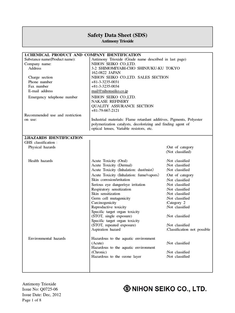 MSDS Antimony Trioxide | PDF | Toxicity | Housekeeping