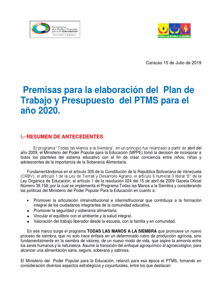 Plan de Acción del PTMS 2020 | PDF | Agroecología | Agricultura