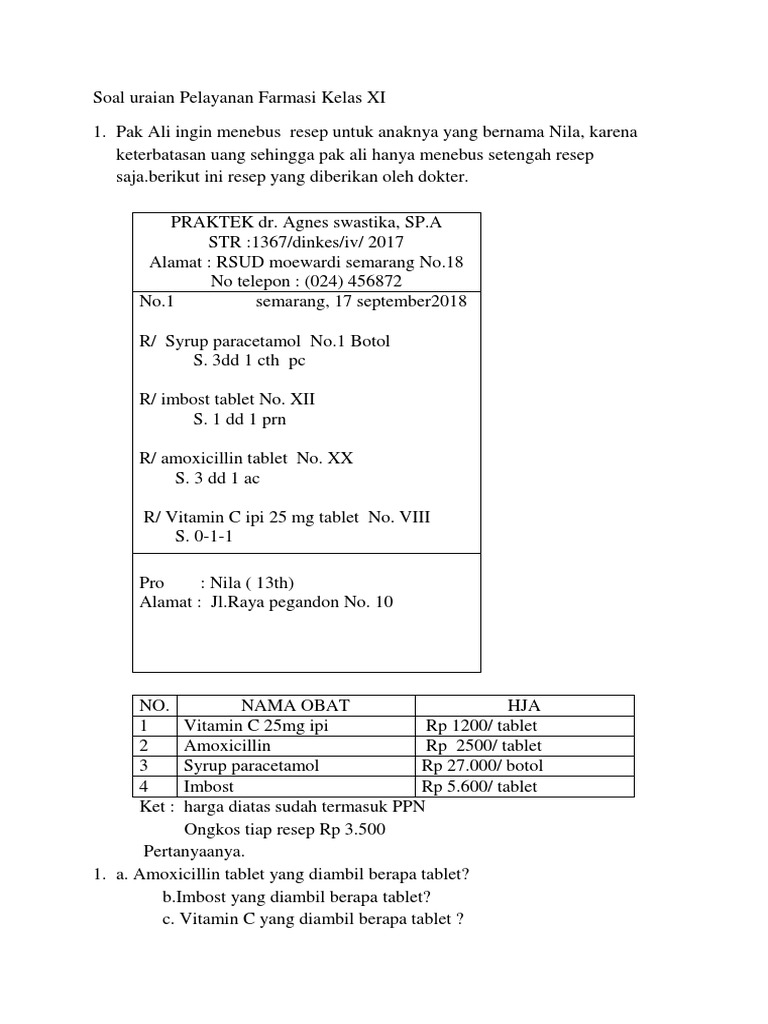 Soal UTS Pelayanan Farmasi Kelas XI | PDF