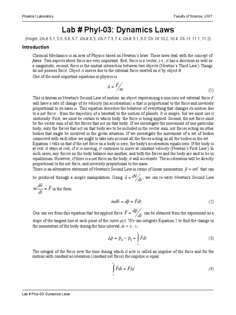 Lab # Phyi-03: Dynamics Laws | PDF | Newton's Laws Of Motion | Force